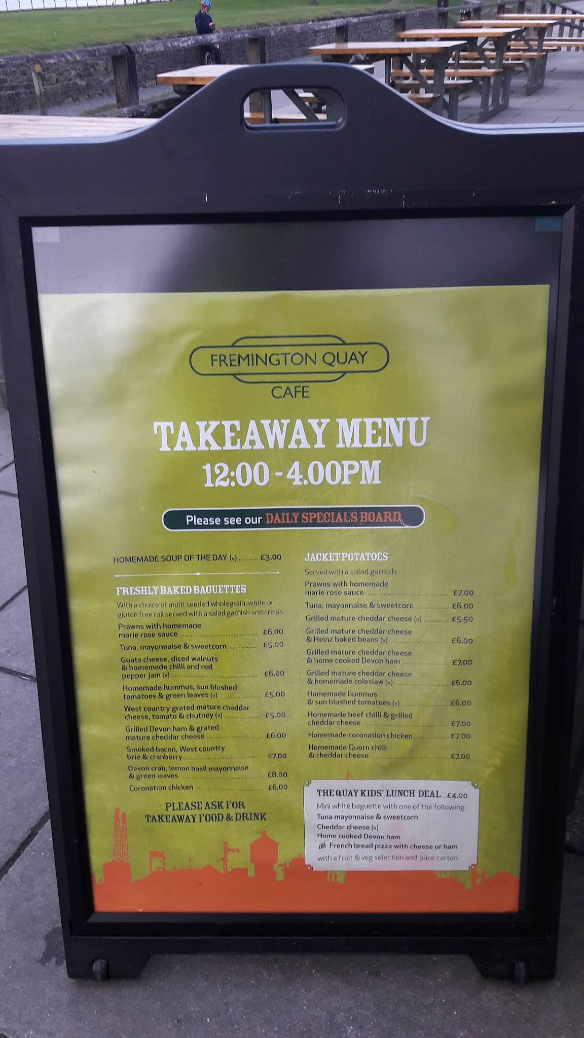 Menu at Fremington Quay restaurant, Fremington