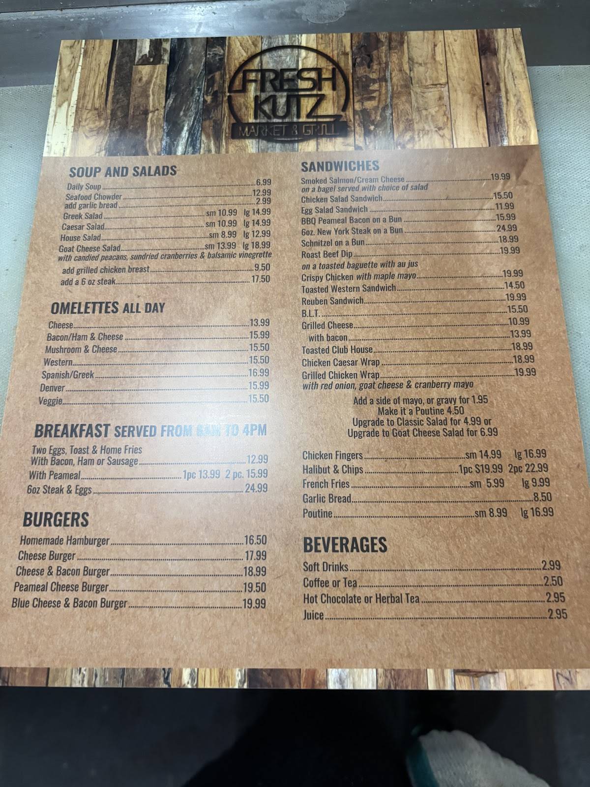 Menu at Fresh Kutz Market & Grill restaurant, Bracebridge