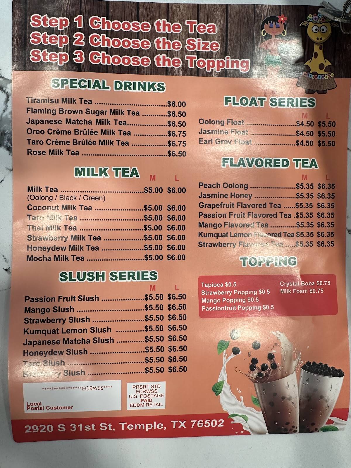 Menu at Fresh Poke & Bubble Tea pub & bar, Temple
