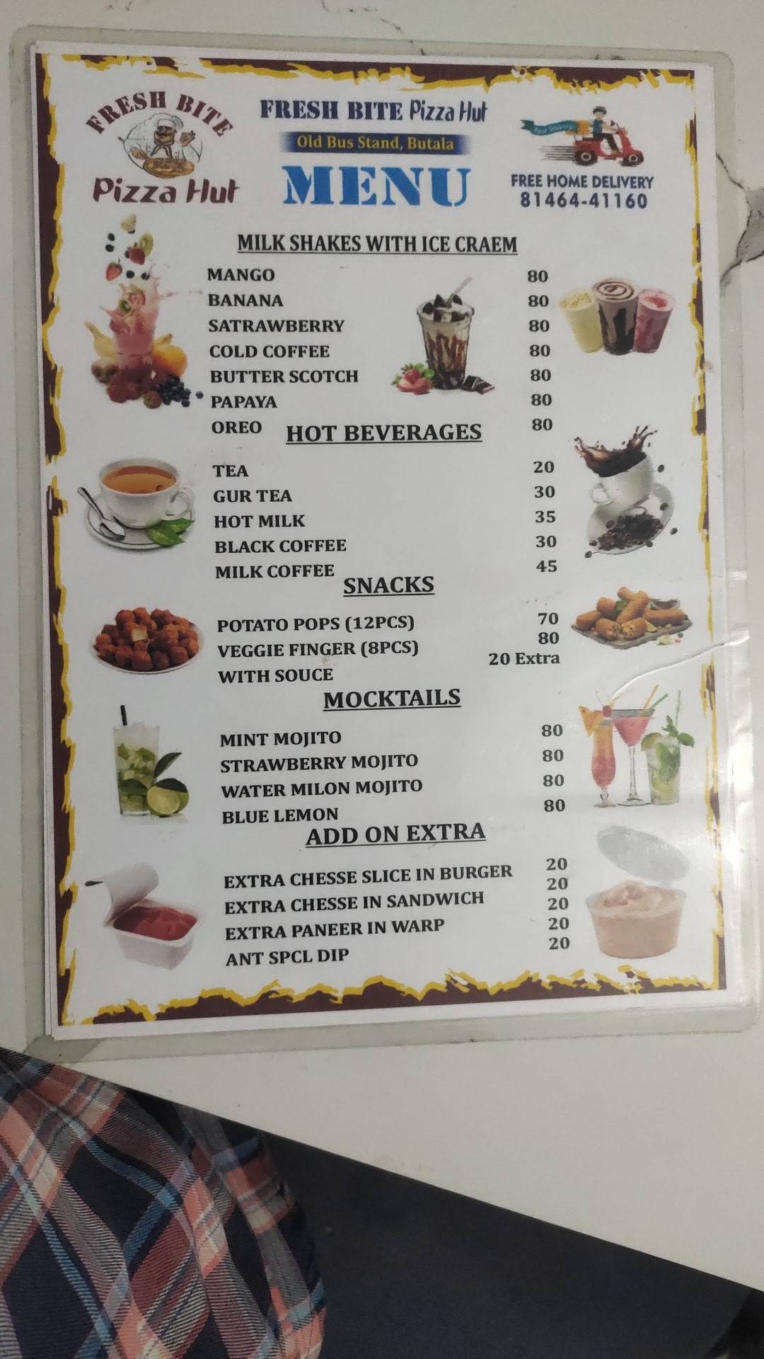Menu at Fresh bite pizza hut, India