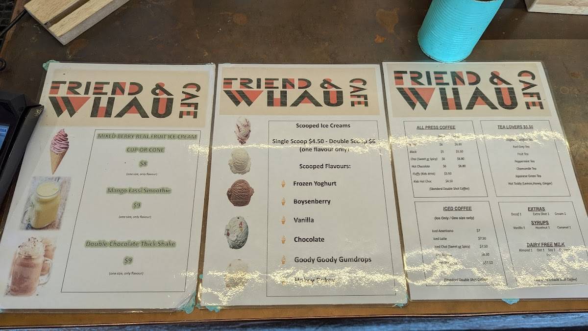Menu at Friend & Whau Cafe, Auckland