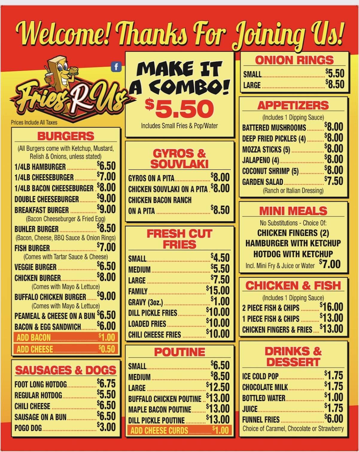 Menu at Fries R US restaurant, Saint Thomas