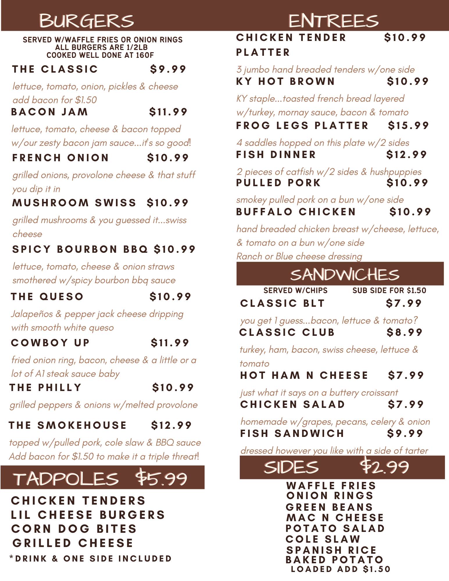 Menu at Froggie's Bar and Grill, Bloomfield