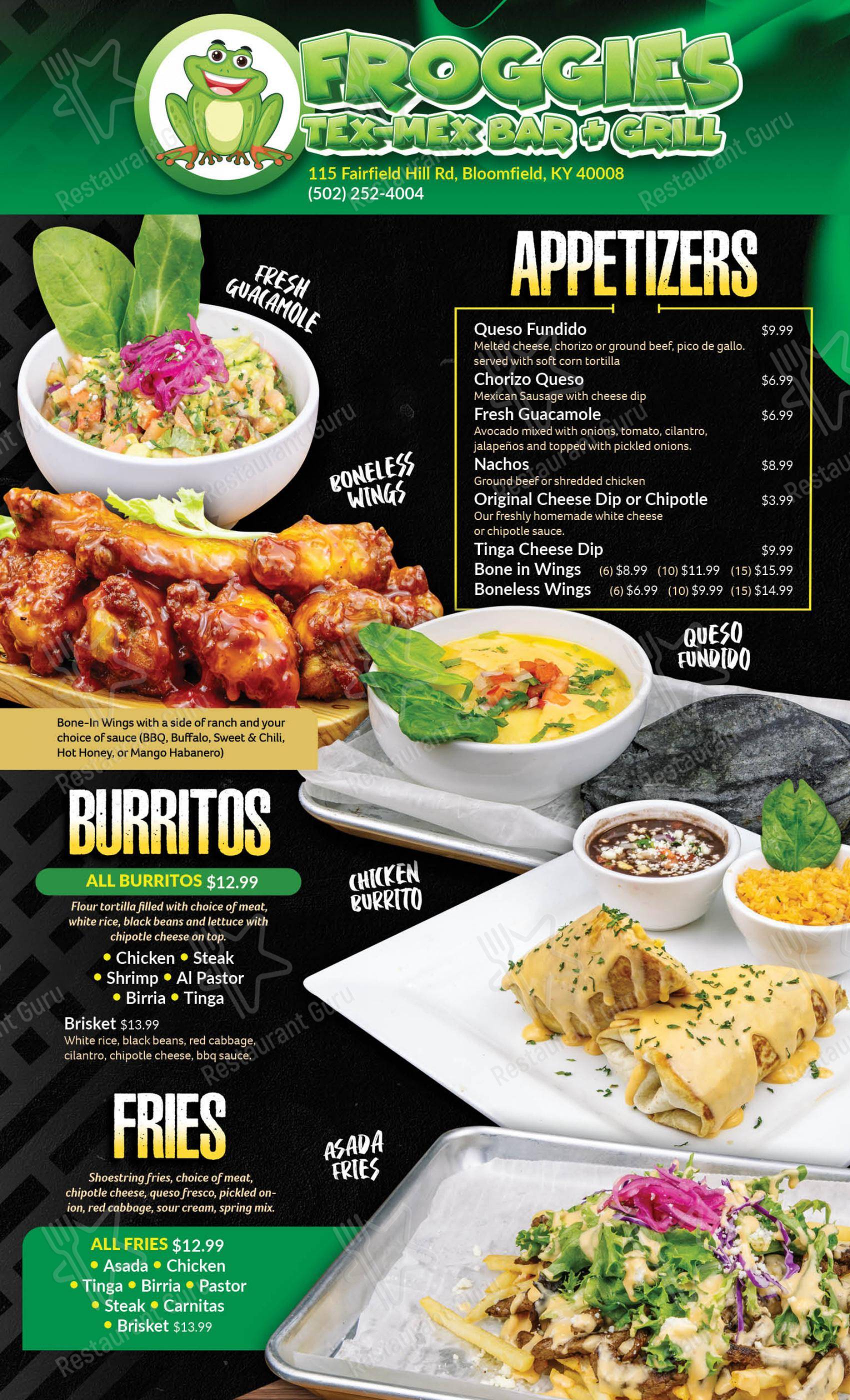 Menu at Froggie's Bar and Grill, Bloomfield