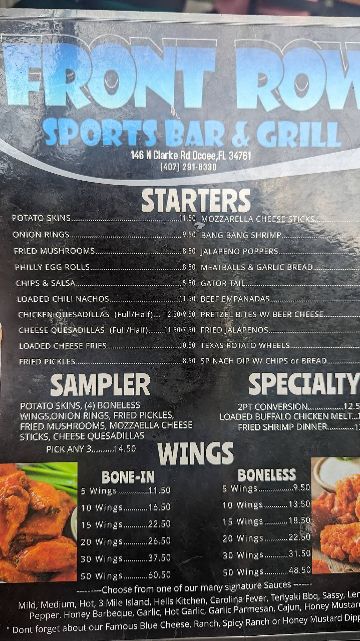 Menu at Front Row Sports Bar and Grill, Ocoee, 146 N Clarke Rd