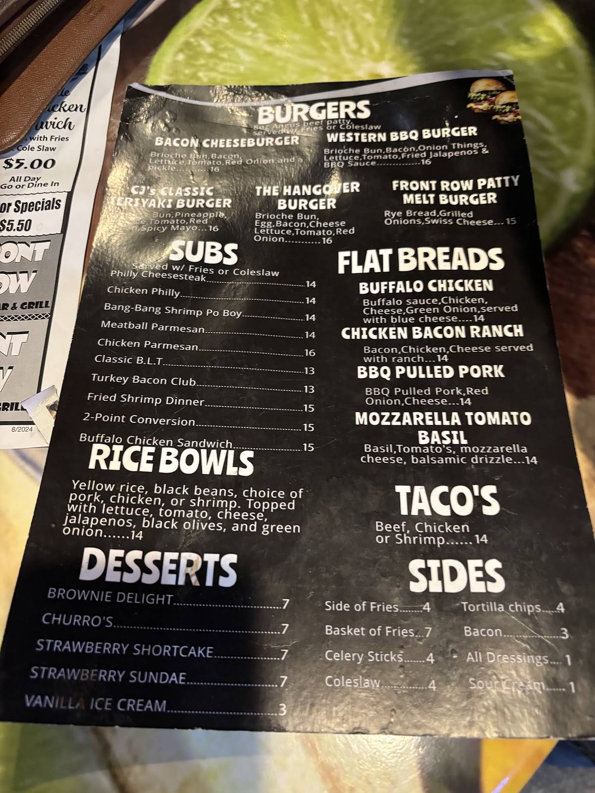 Menu at Front Row Sports Bar and Grill, Ocoee, 146 N Clarke Rd