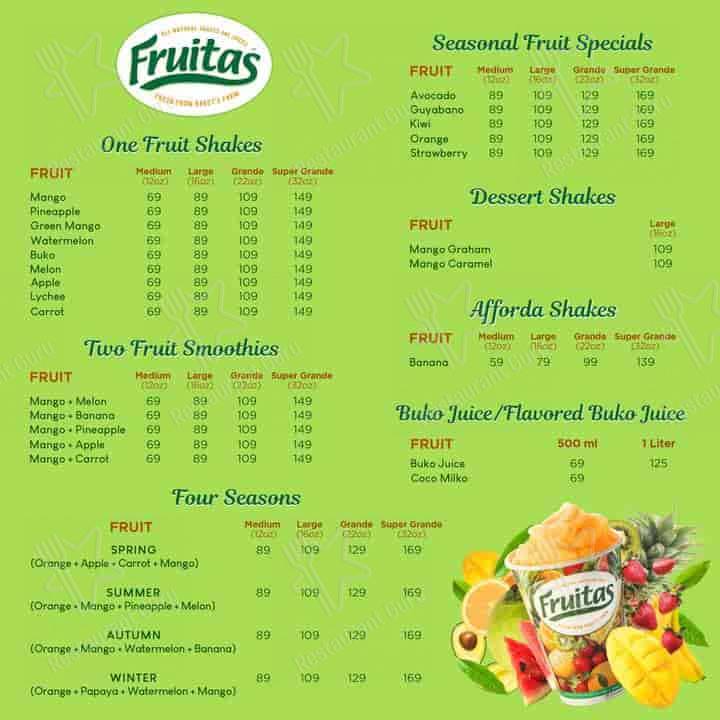 Menu at Fruitas pub & bar, Quezon City, SM Cubao