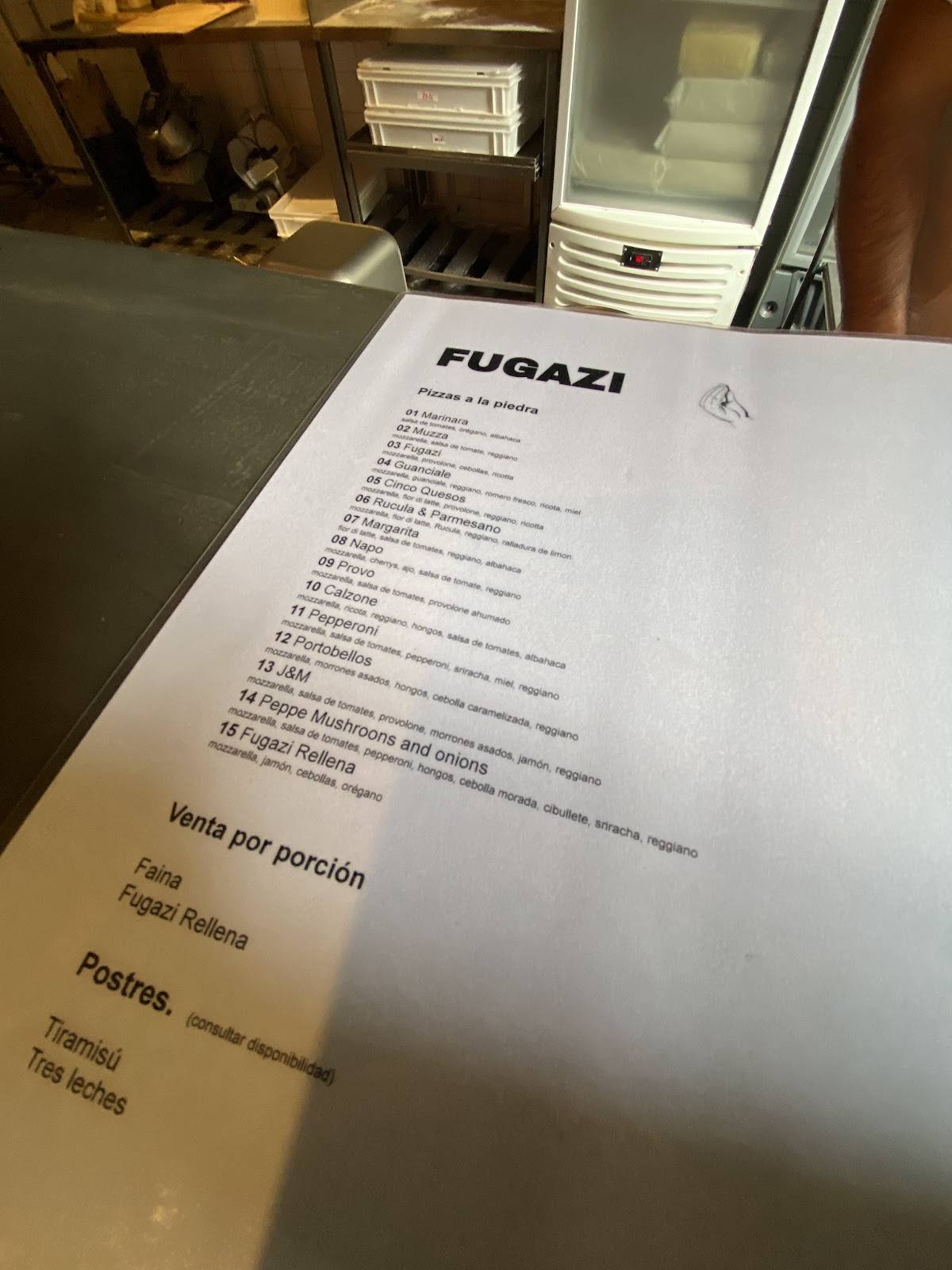 Carta del restaurante Fugazi Pizza, Buenos Aires