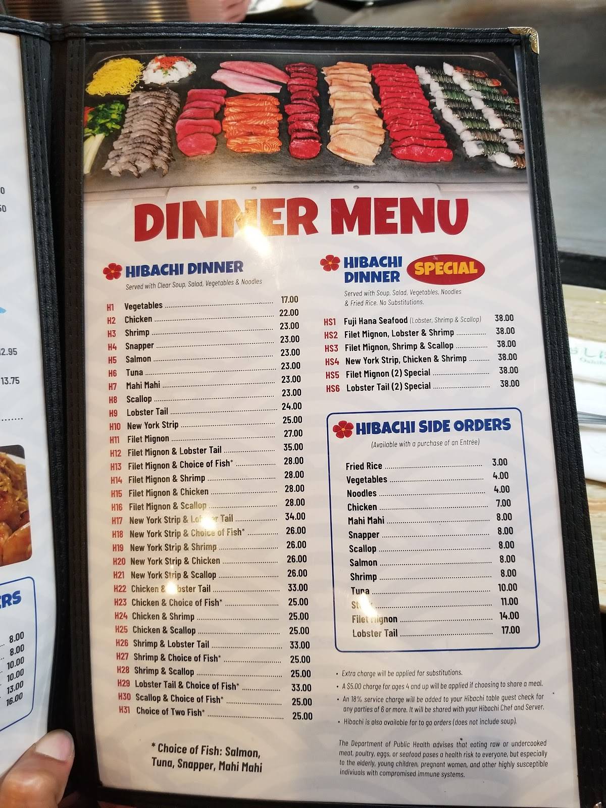 Menu at Fuji Hana Sushi Bar and Hibachi Steakhouse, Gretna