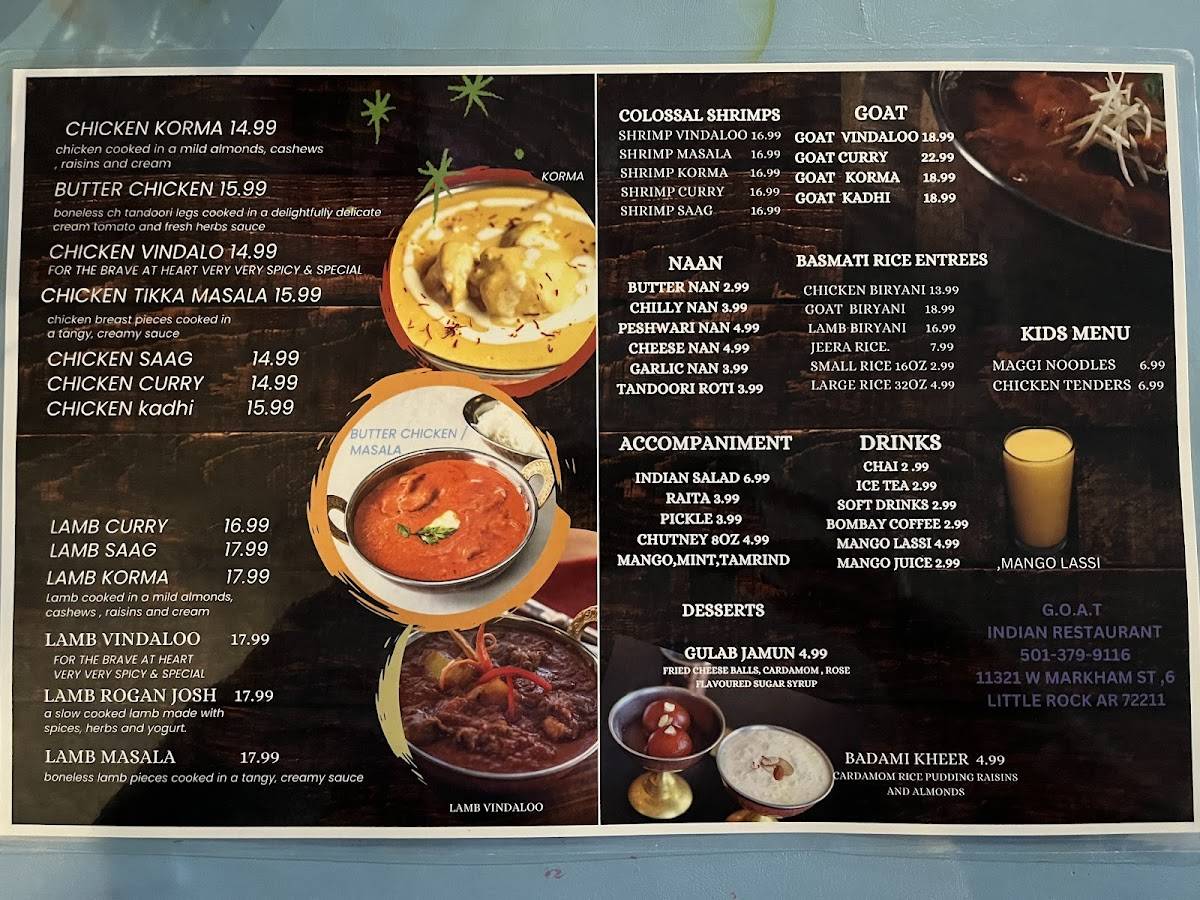Menu at Indian RESTAURANT, Little Rock