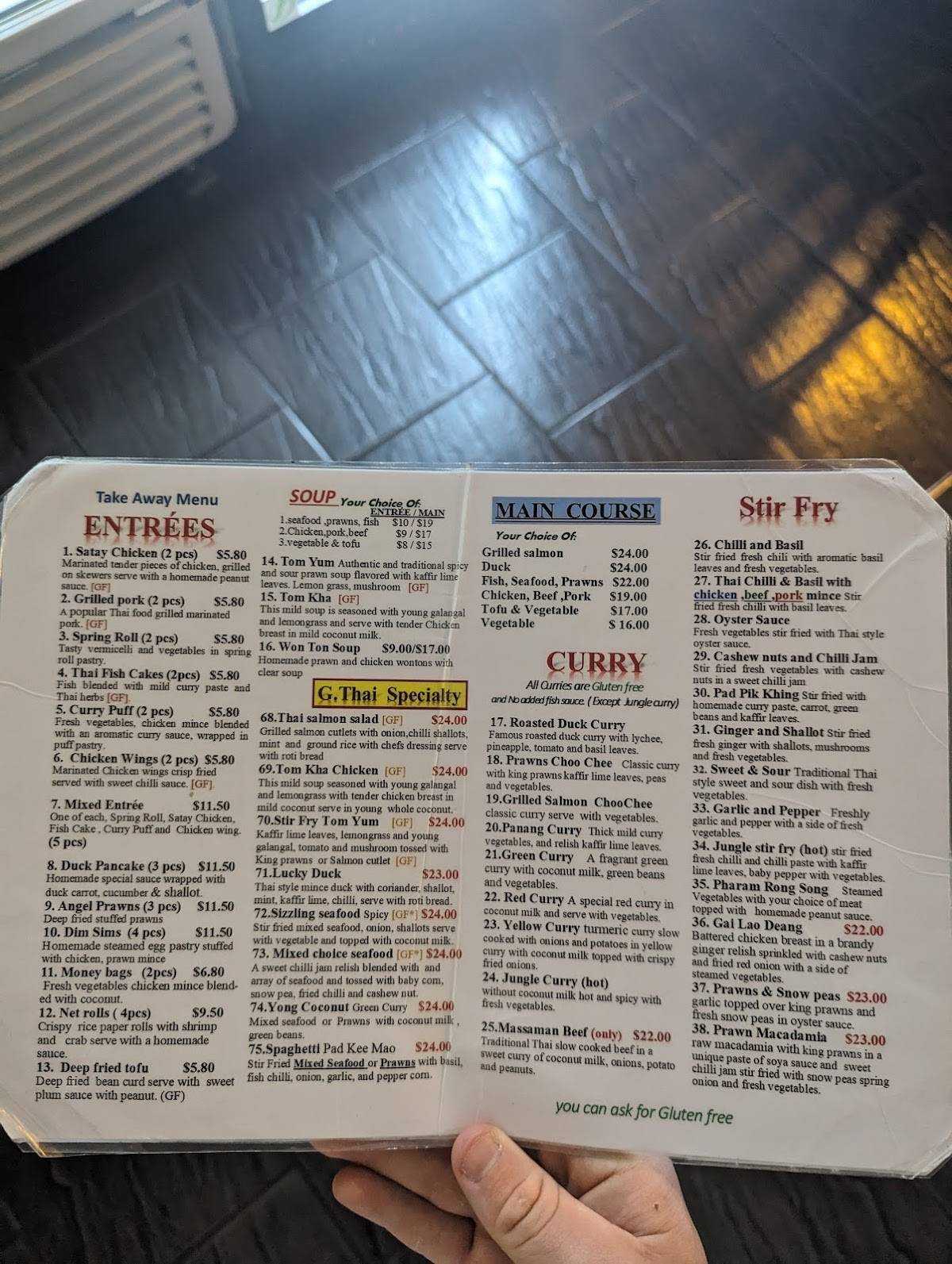 Menu at G.Thai Restaurant (ก.เจริญสุข), Wagga Wagga