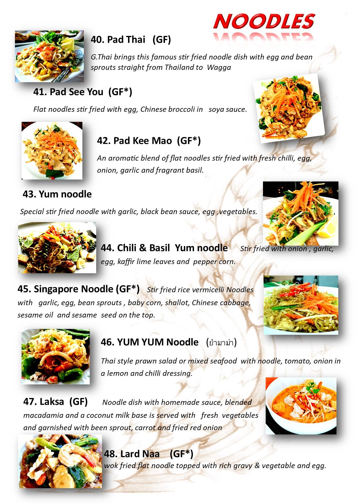 Menu at G.Thai Restaurant (ก.เจริญสุข), Wagga Wagga