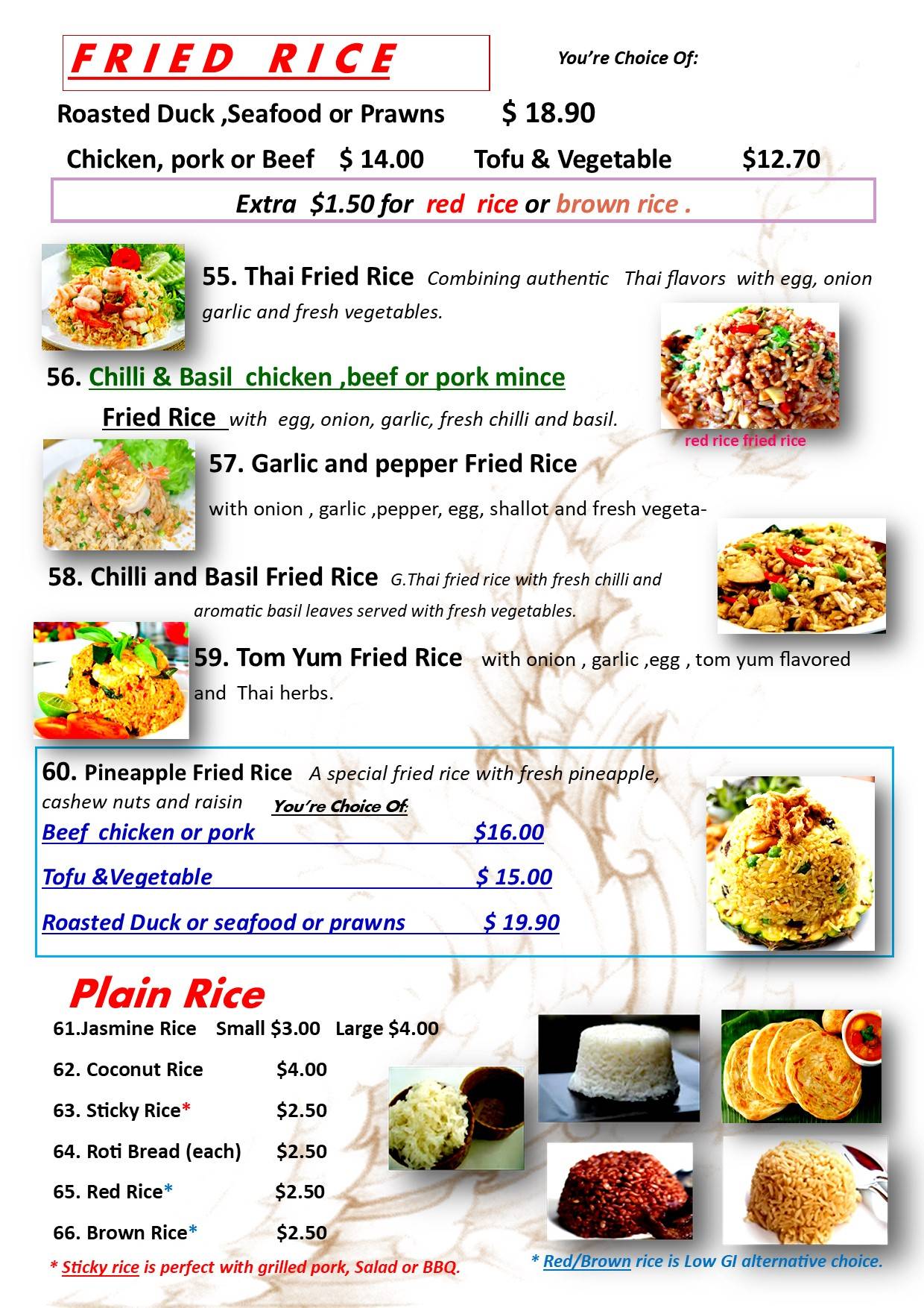 Menu at G.Thai Restaurant (ก.เจริญสุข), Wagga Wagga
