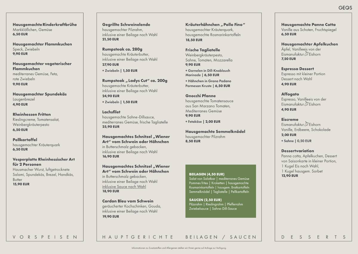 Speisekarte von GEOS by Kaisers restaurant, Gimbsheim