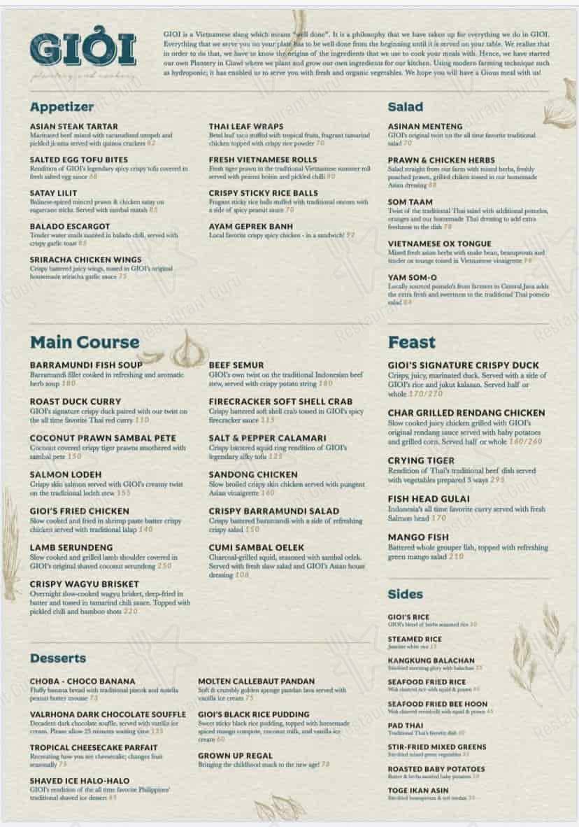 Menu at GIOI Menteng restaurant, Central Jakarta, Jl. Dr. Kusuma Atmaja ...