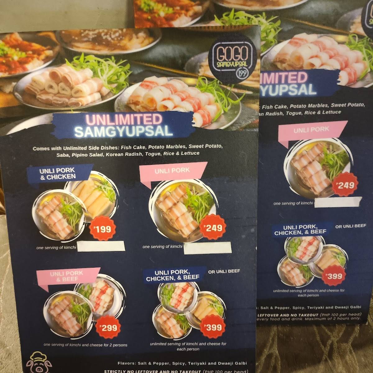 Menu at GOGO Samgyupsal 199 - Moonwalk branch restaurant, Parañaque