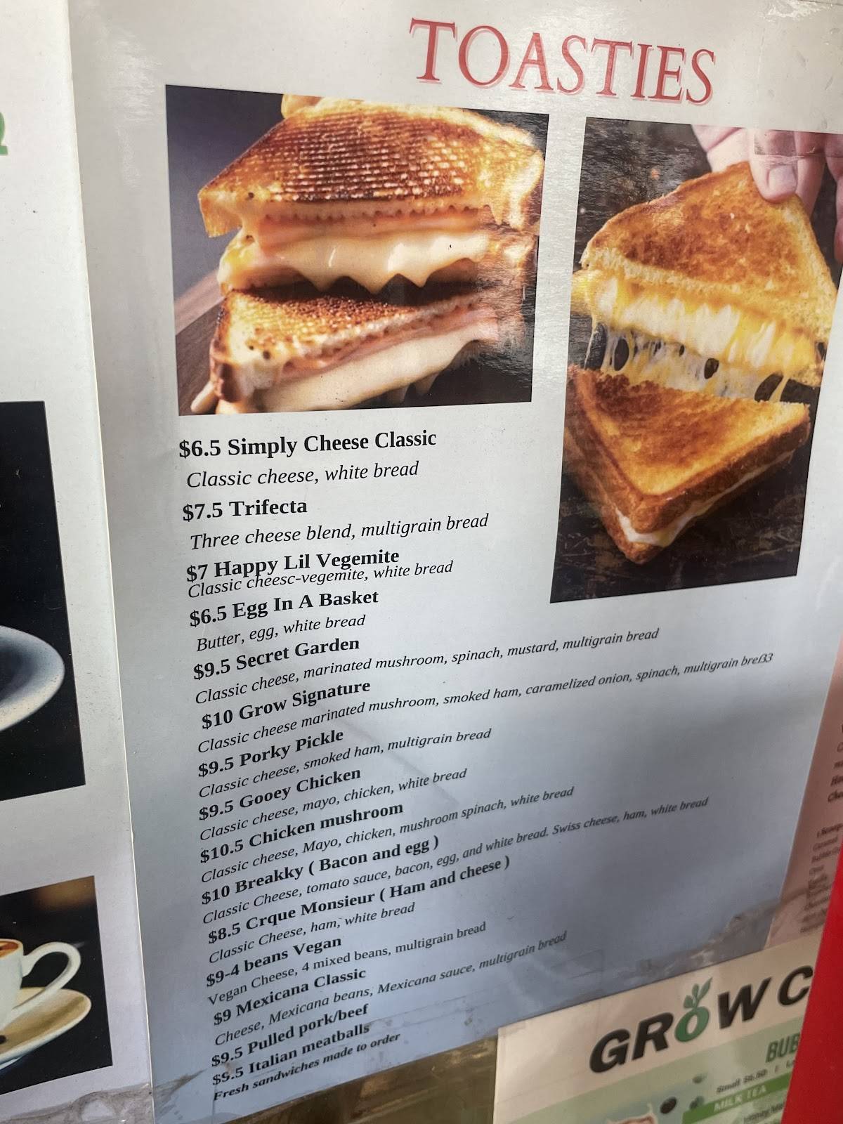 Menu at GROW CAFE, Inglewood
