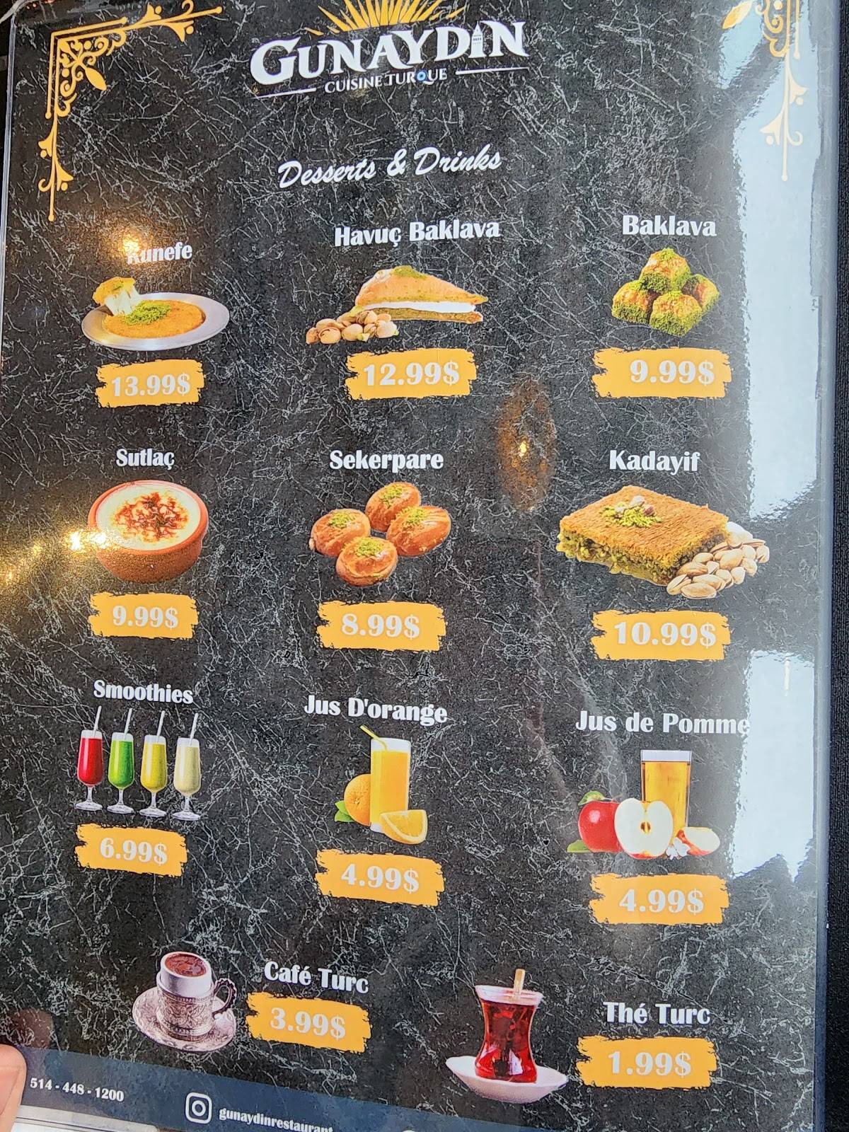 Menu au GUNAYDIN RESTAURANT MONTREAL, Montréal
