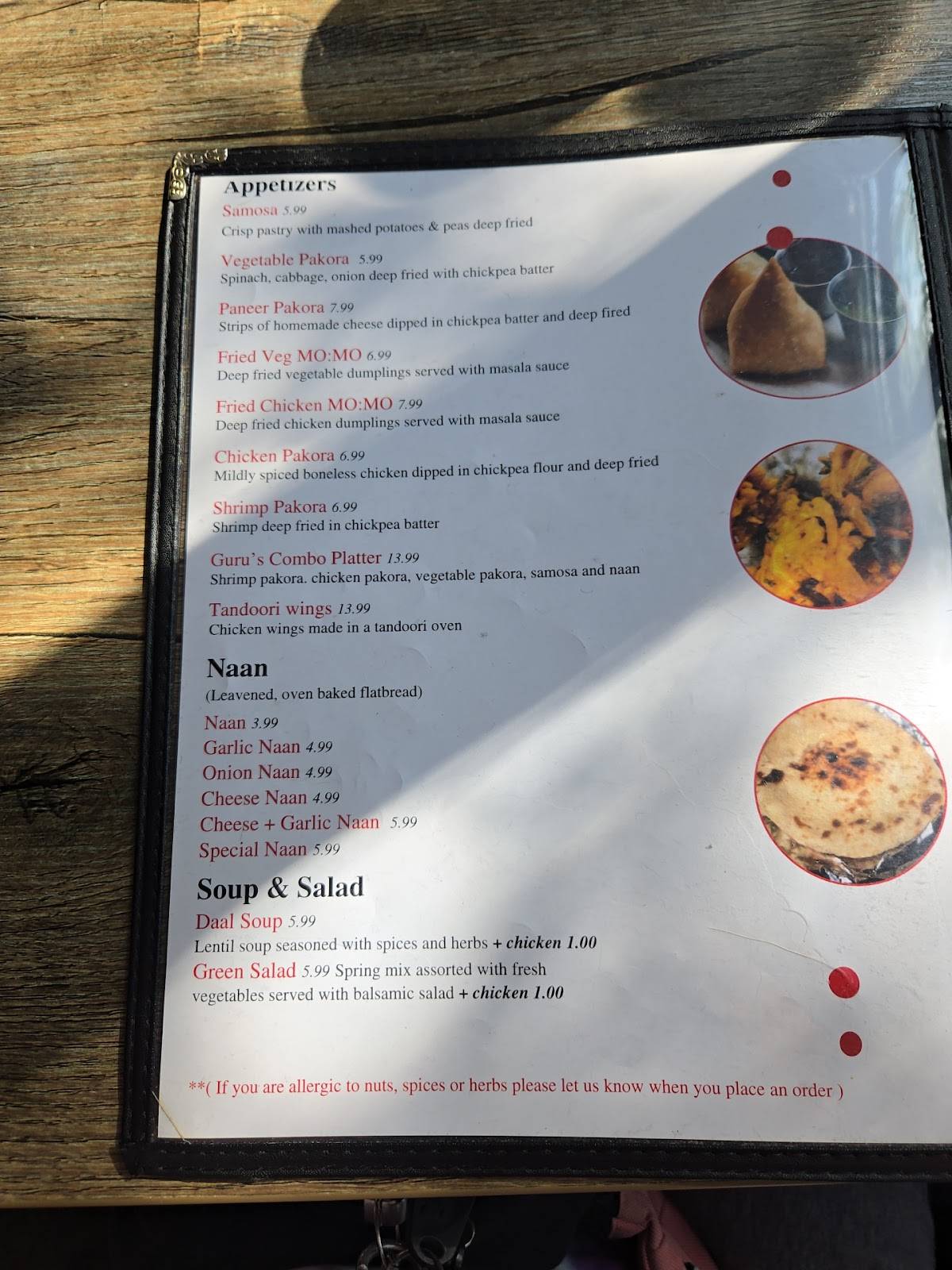 Menu at GURU'S KITCHEN restaurant, Grand Junction