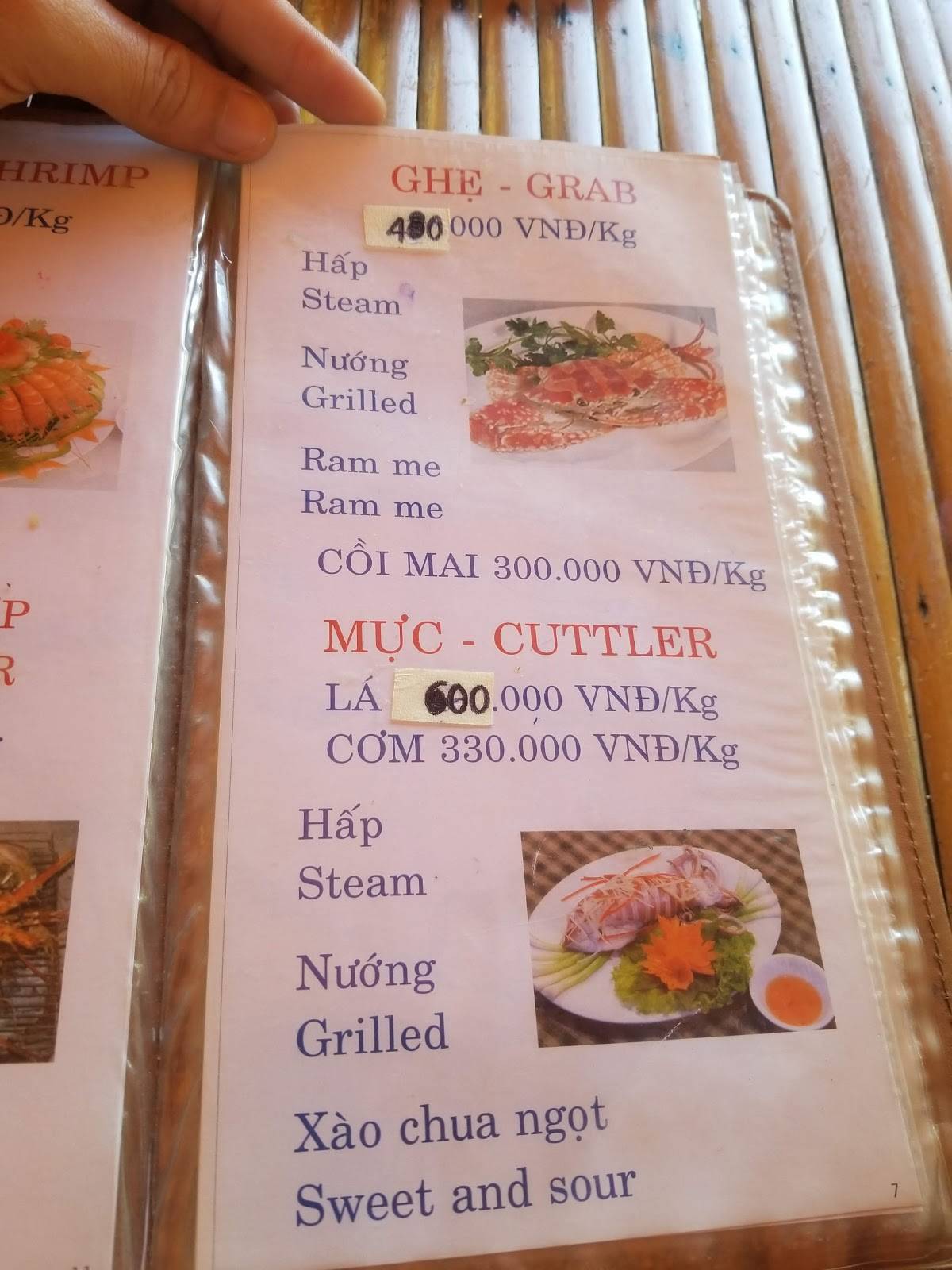Menu at Gà Chỉ Hải Sản Thanh Trà restaurant, Cam Ranh