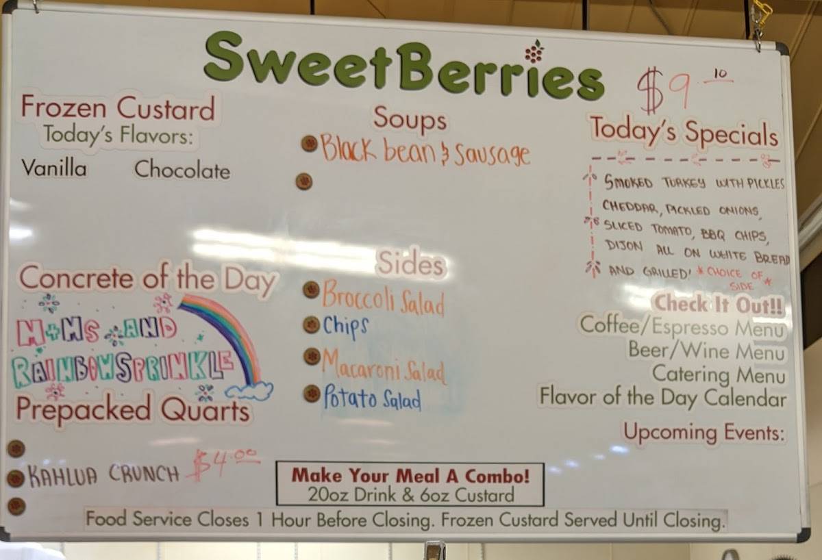Menu at SweetBerries Eatery and Frozen Custard restaurant, Gainesville