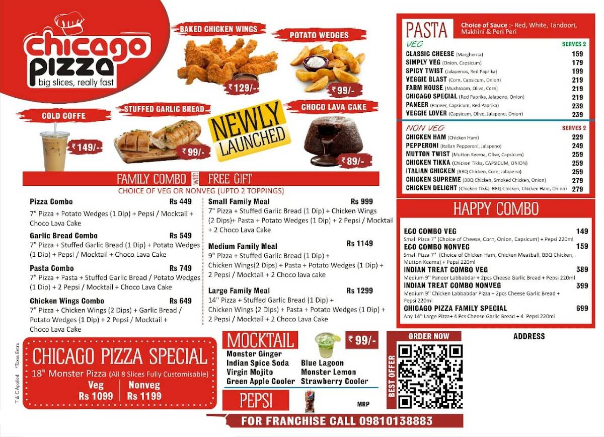 Menu at Chicago Pizza, Gajraula