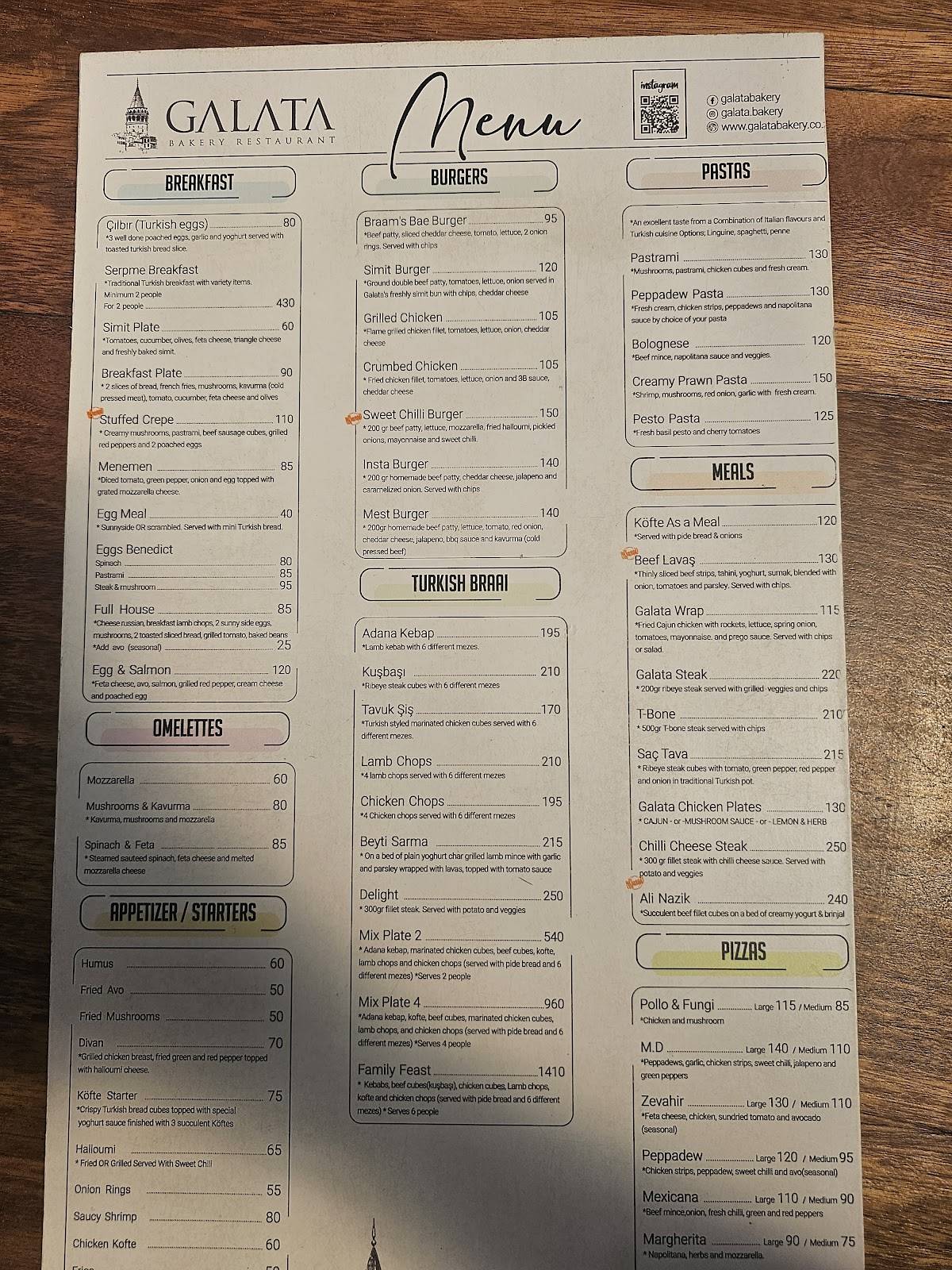 Menu at Galata Cafe & Resturant, Boksburg