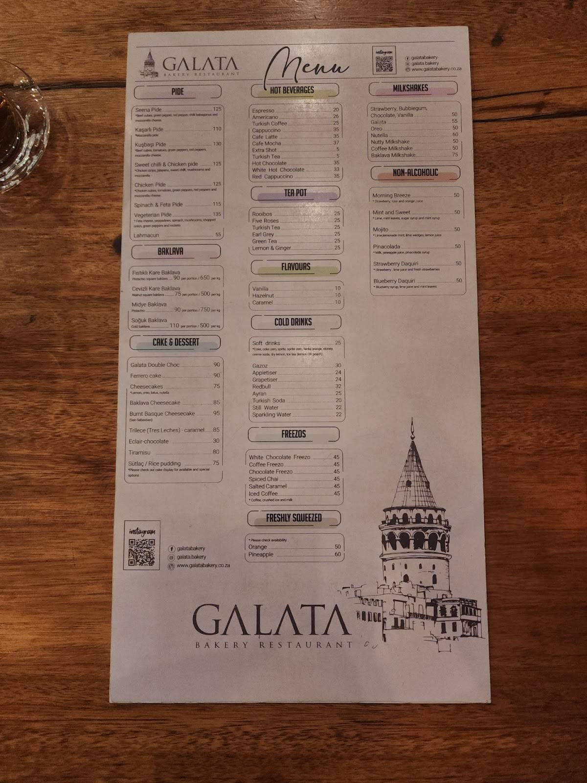 Menu at Galata Cafe & Resturant, Boksburg