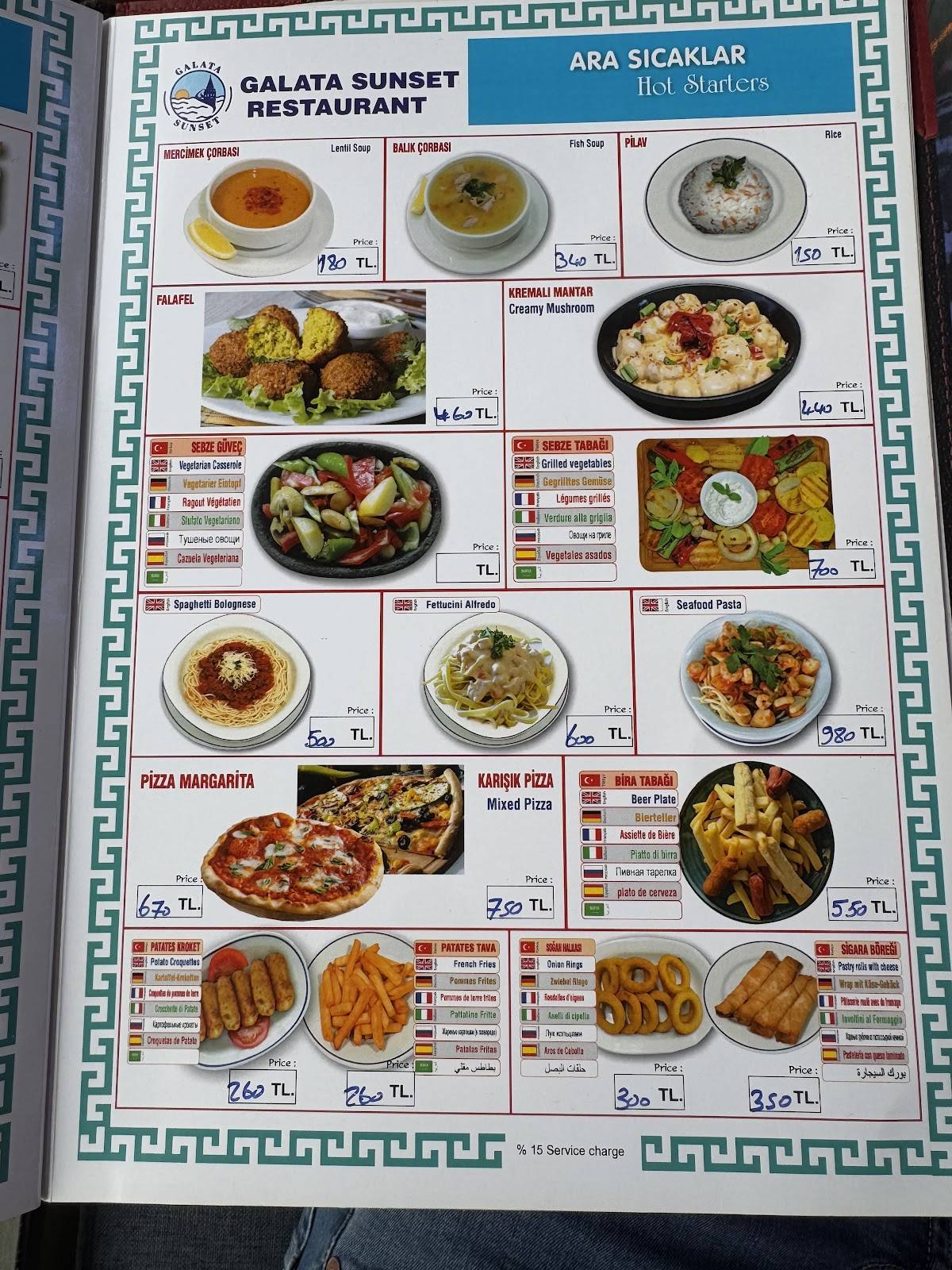 Menu at Galata Sunset, Istanbul