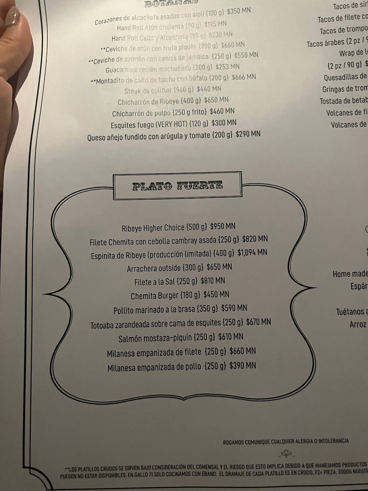 Carta del restaurante Gallo 71, San Pedro Garza García, Av. José ...
