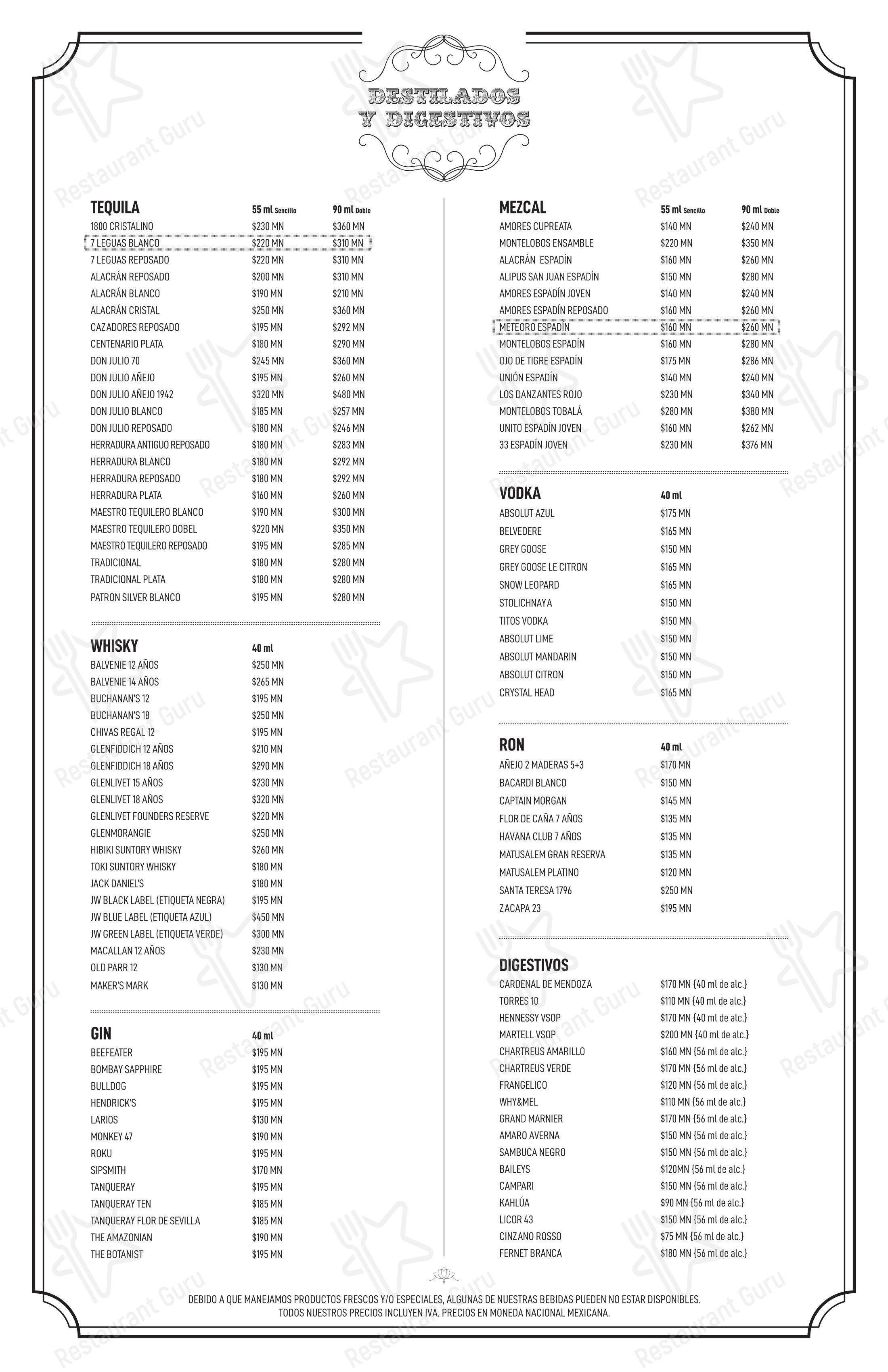 Carta del restaurante Gallo 71, San Pedro Garza García, Av. José ...