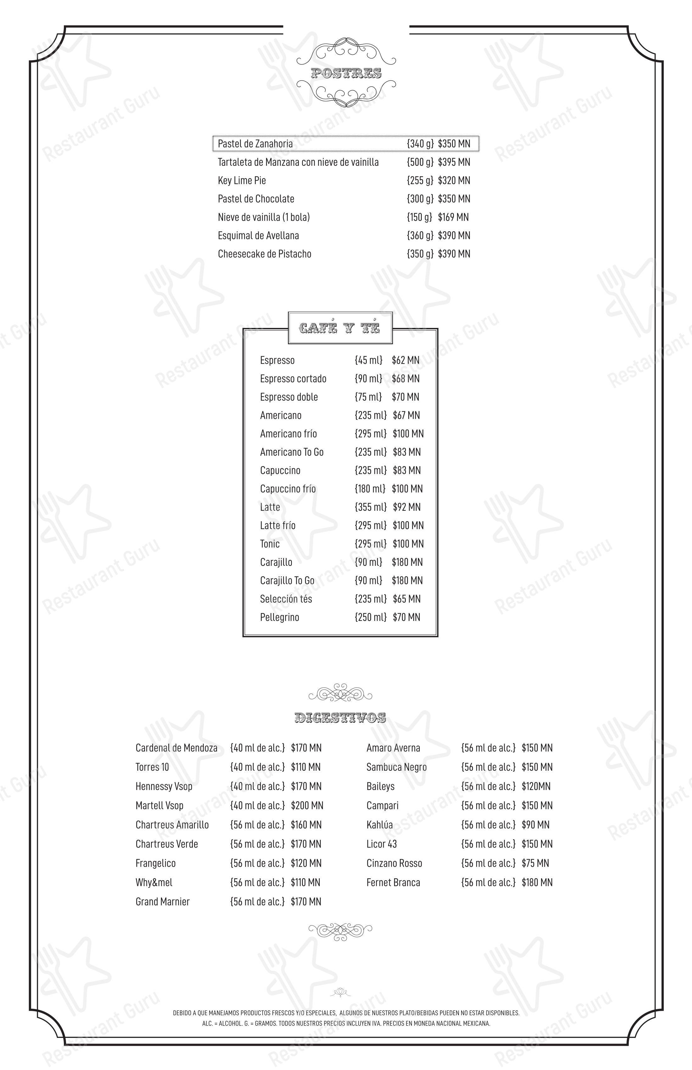 Carta del restaurante Gallo 71, San Pedro Garza García, Av. José ...
