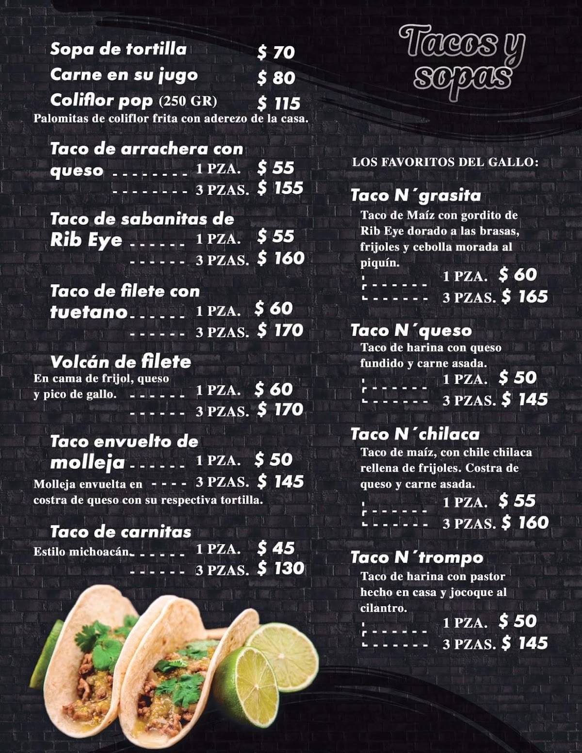 Carta del restaurante Gallo Pinto, Saltillo