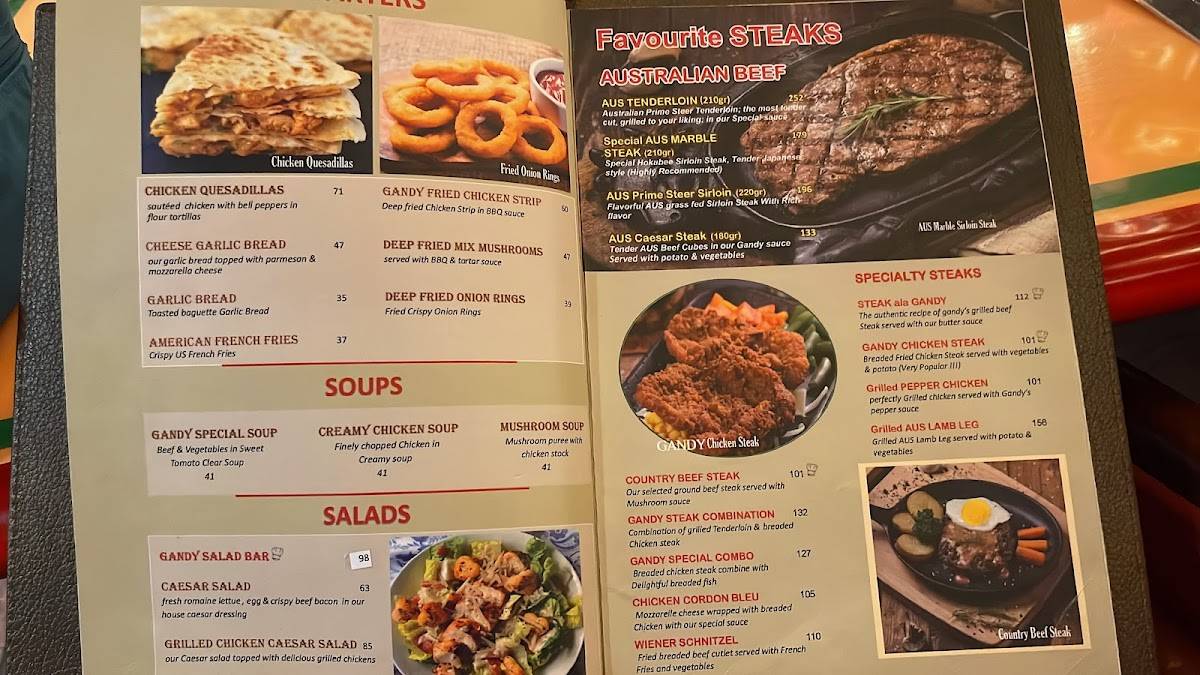 Menu at Gandy Steak House restaurant, Jakarta, Hayam Wuruk St No.73