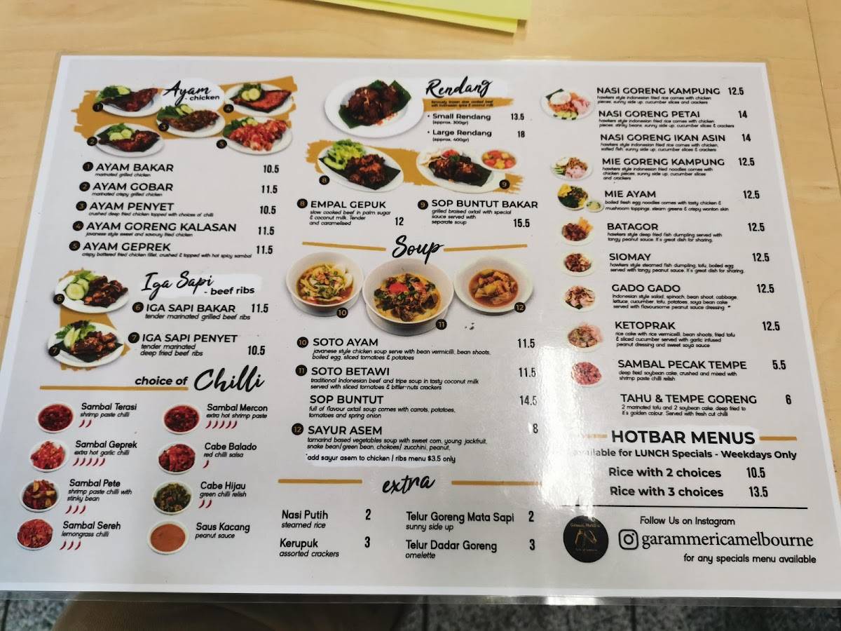 Menu at GaramMerica Melbourne Original Warteg Nasi Bungkus restaurant ...
