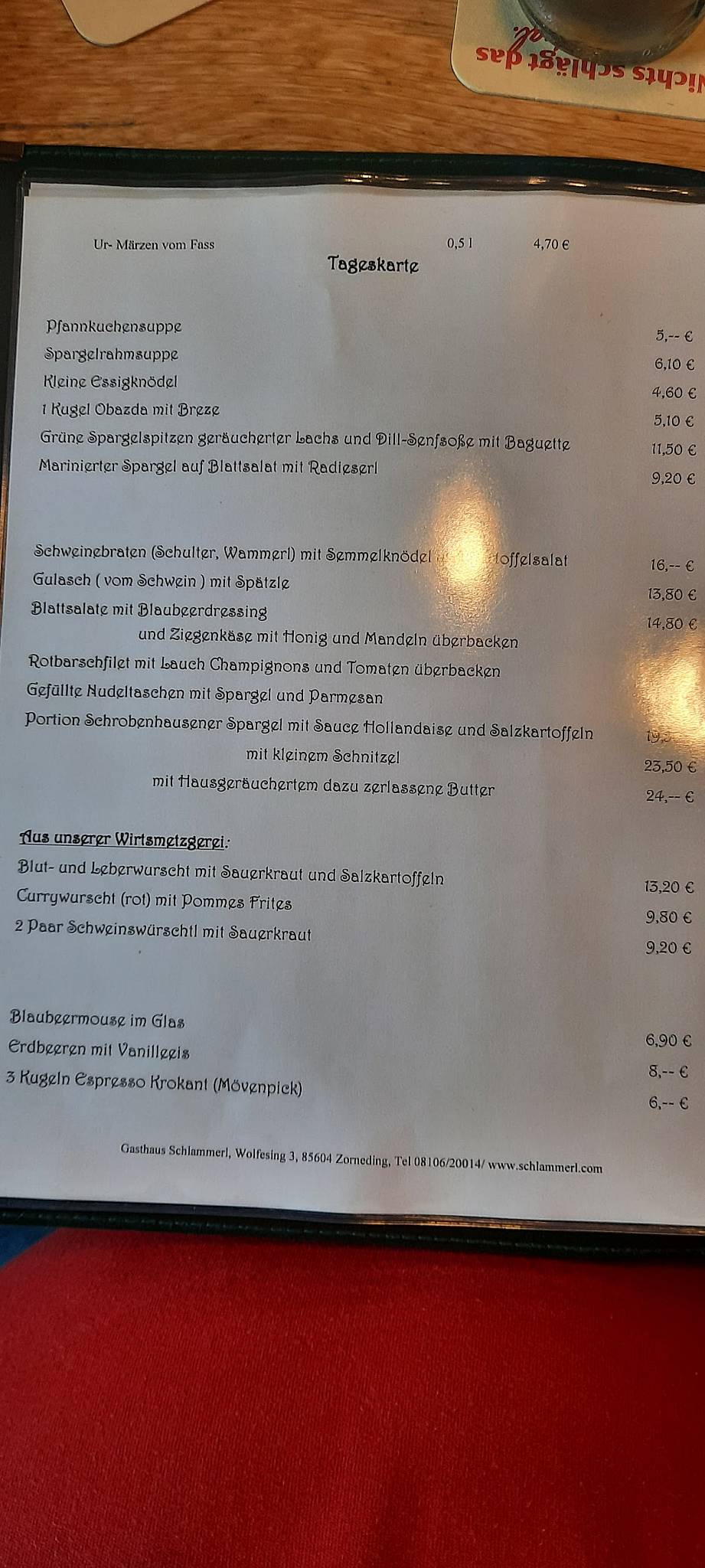 Speisekarte von Gasthaus Schlammerl restaurant, Zorneding