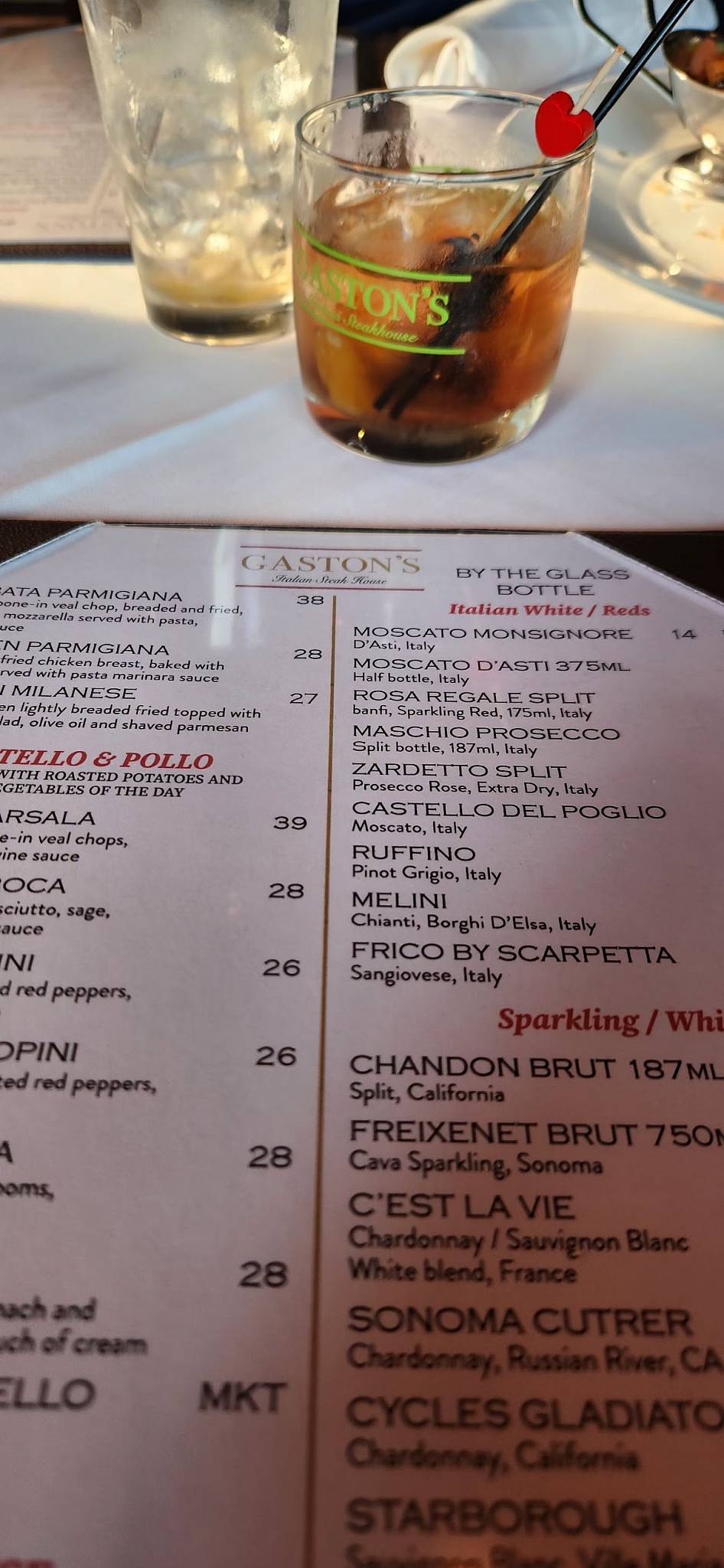 Menu at Gaston's Italian Steakhouse, Virginia Beach