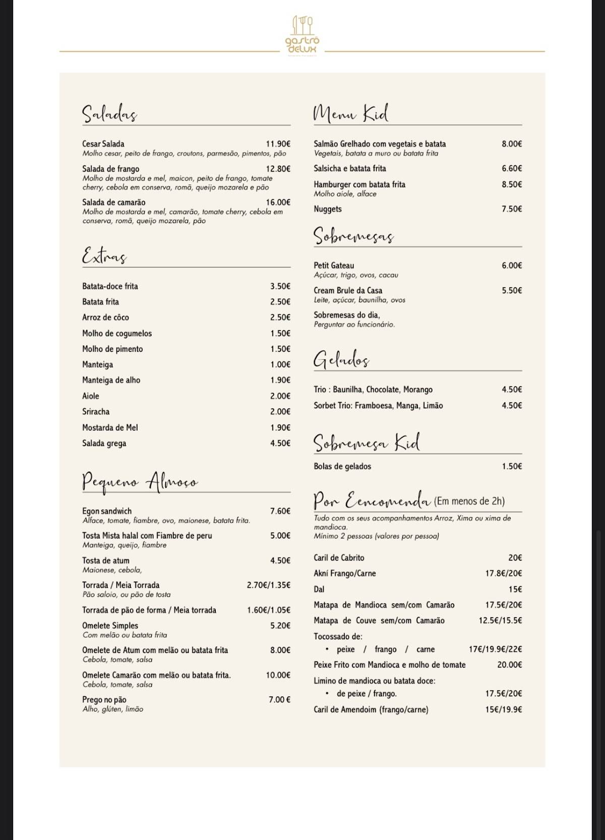 Menu em Gastrô Delux restaurante, Odivelas