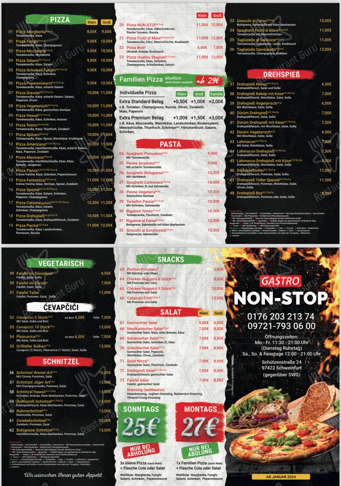 Speisekarte von Gastro Non-Stop restaurant, Schweinfurt