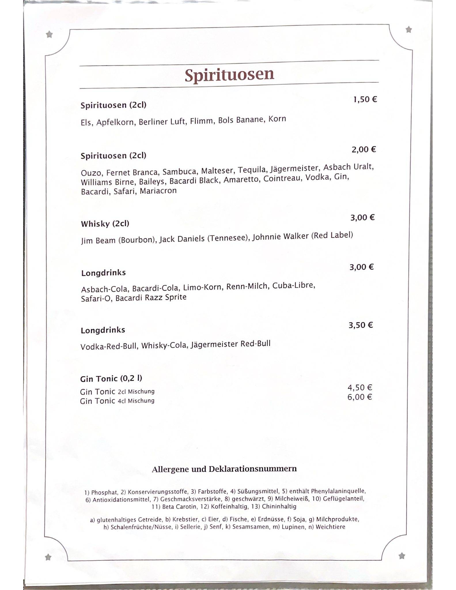 Speisekarte von Gaststätte Zum Zien pub & Bar, Monschau