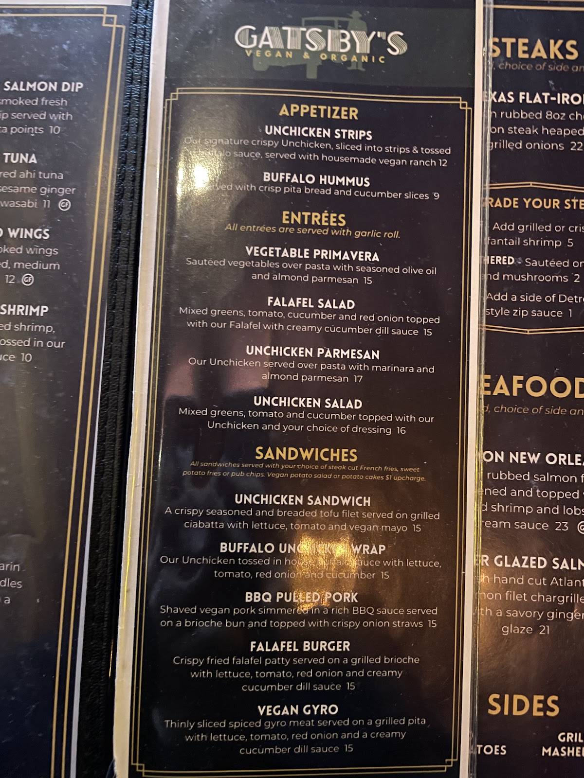 Menu at Gatsby's Seafood & Steakhouse, Bay City