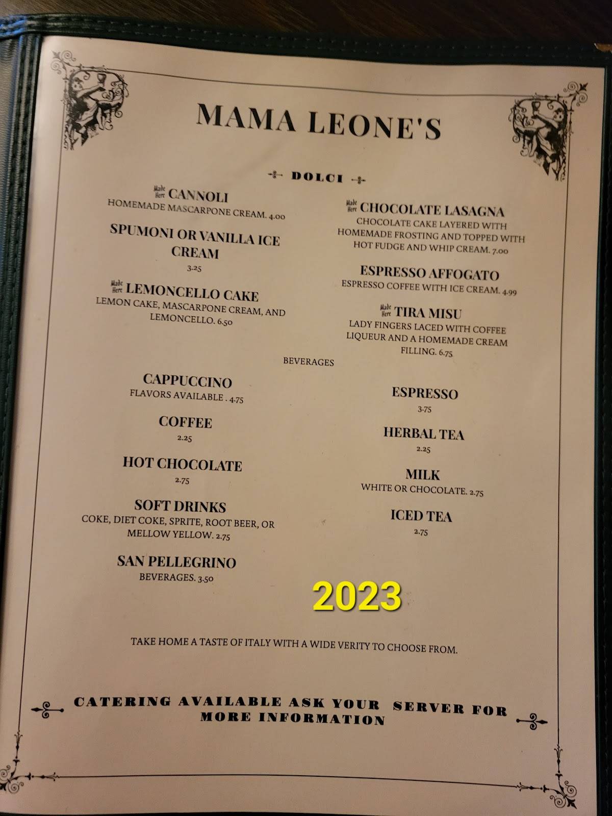 Menu at Mama Leone's Italian Restaurant, Gaylord, S Otsego Ave