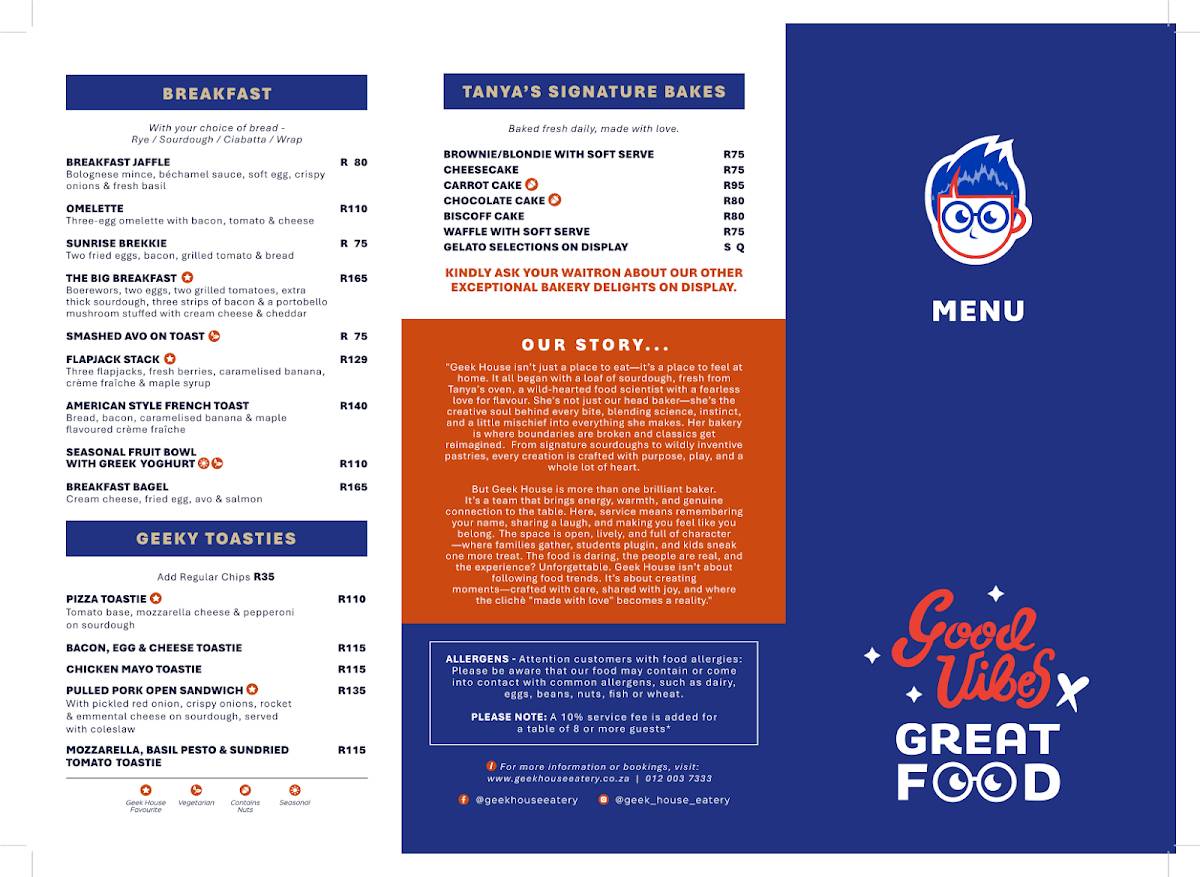 Menu at Geek House Eatery - Exceptional Bakery & Restaurant, Pretoria