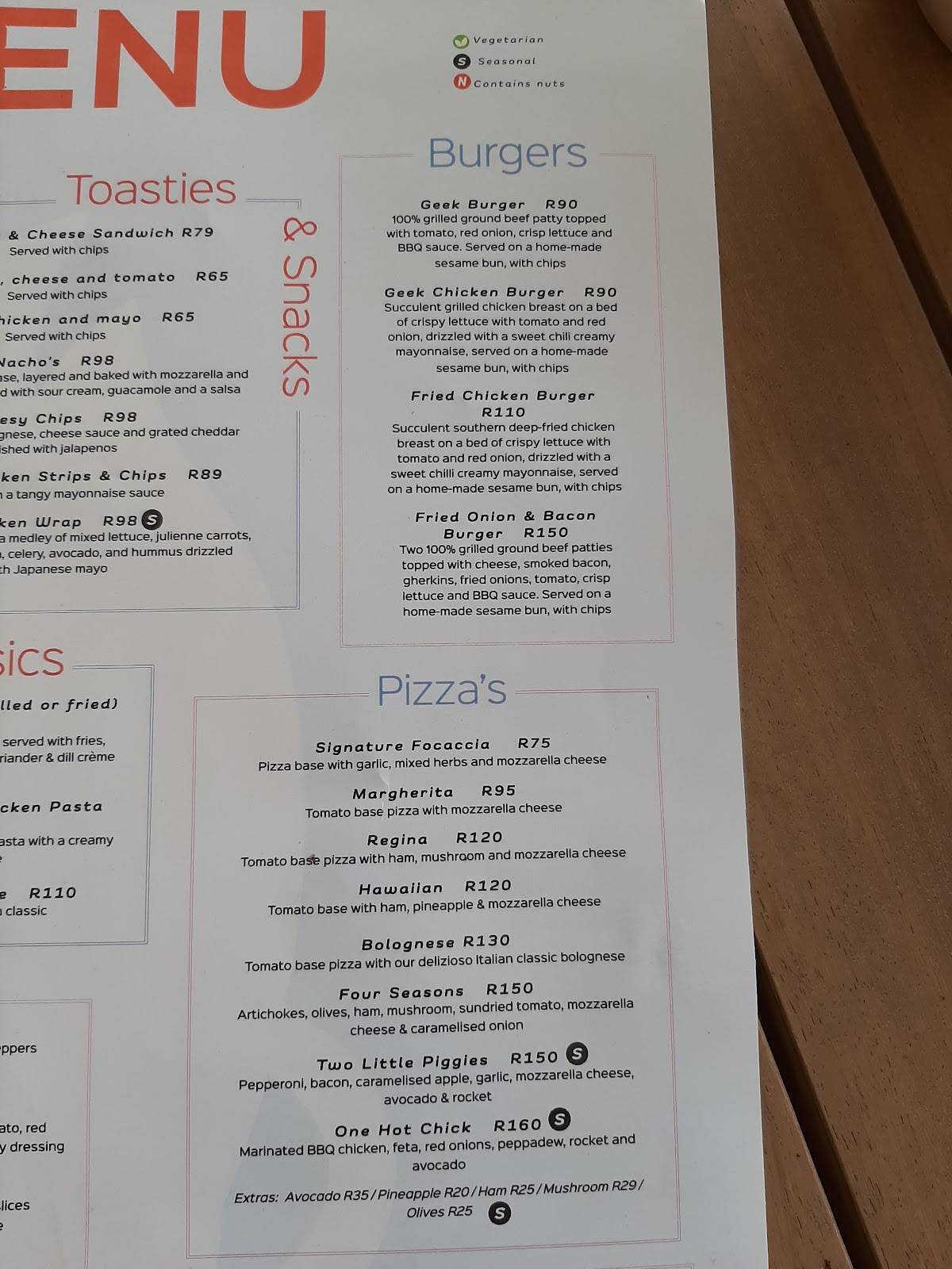 Menu au Geek House Eatery restaurant, Pretoria