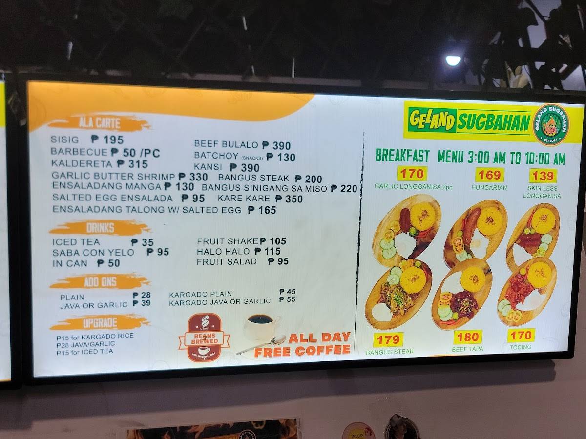 Menu at Geland Sugbahan Makati restaurant, Makati