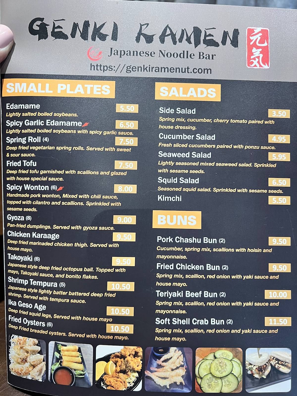 Menu at Genki Ramen restaurant, St. George