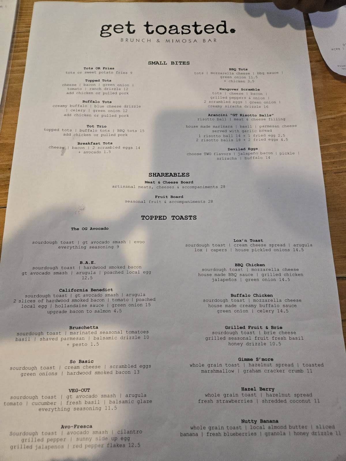 Menu at Get Toasted restaurant, Riverbank