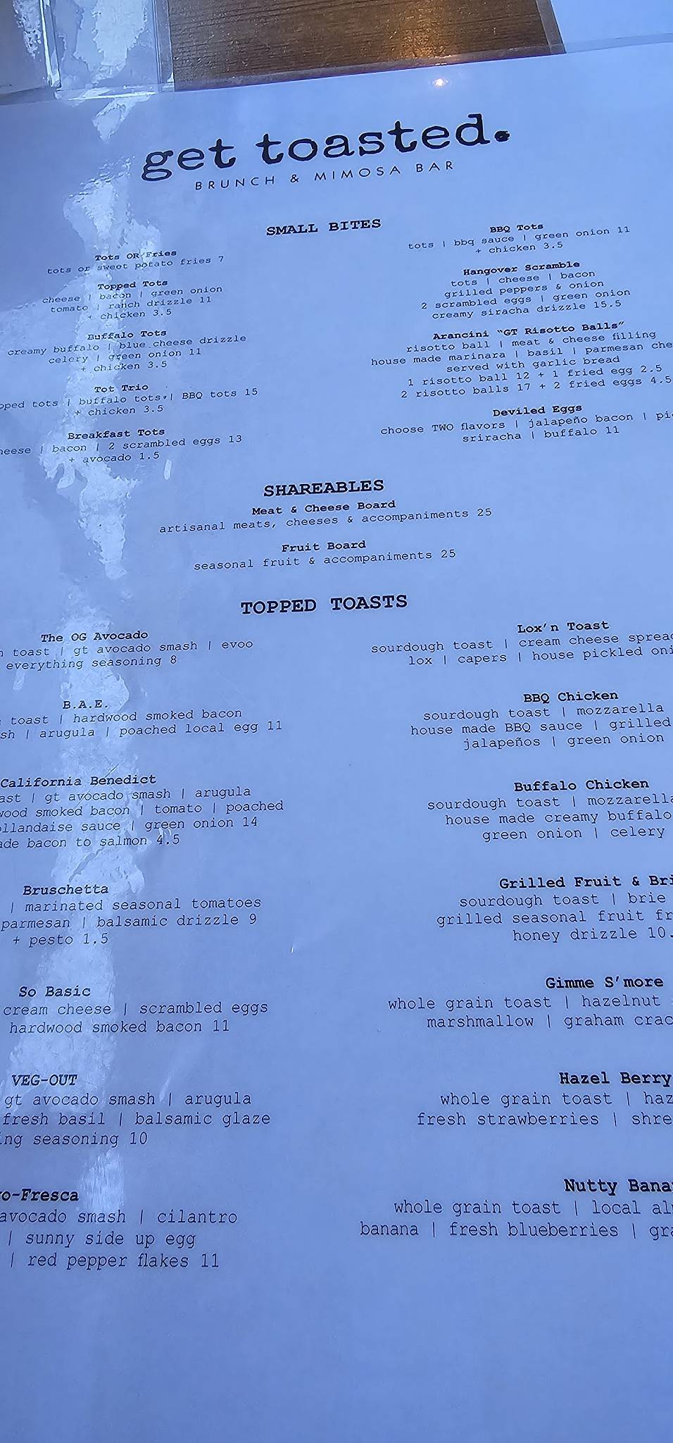 Menu at Get Toasted restaurant, Riverbank