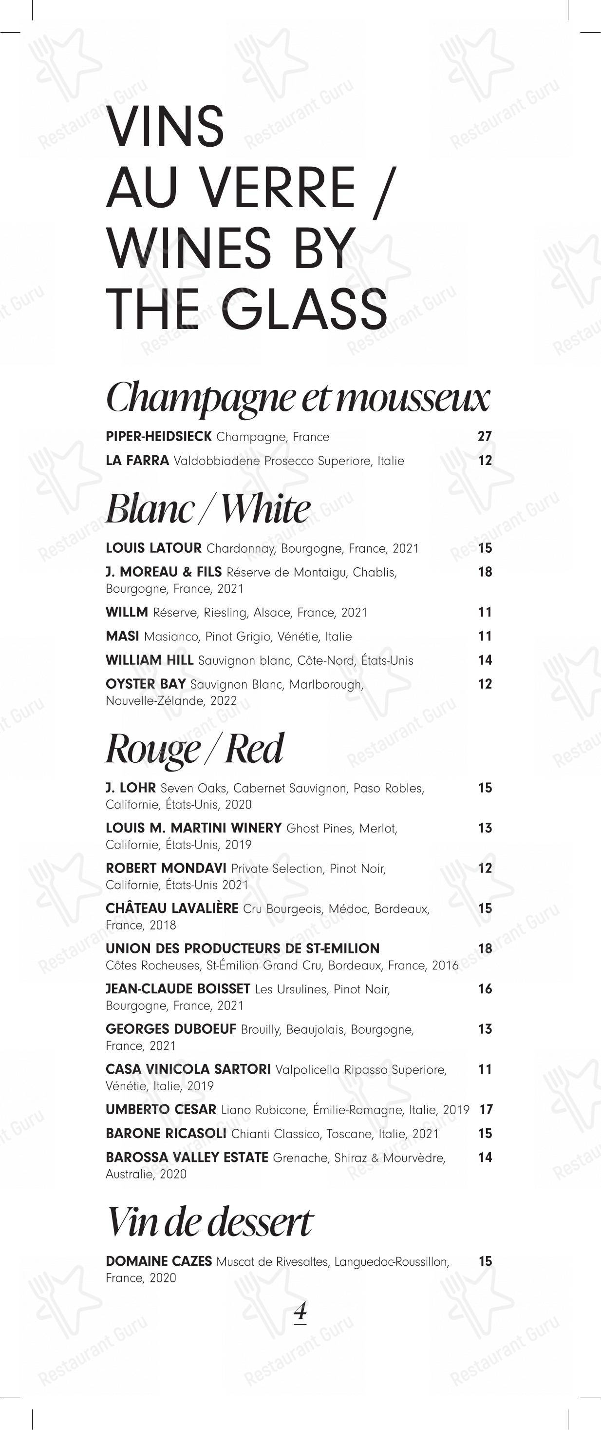 Menu at Gibbys steakhouse, Montréal