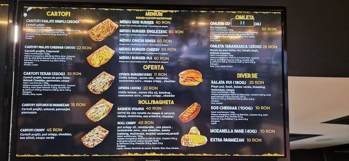 Menu at Gigi Burger, Bucharest